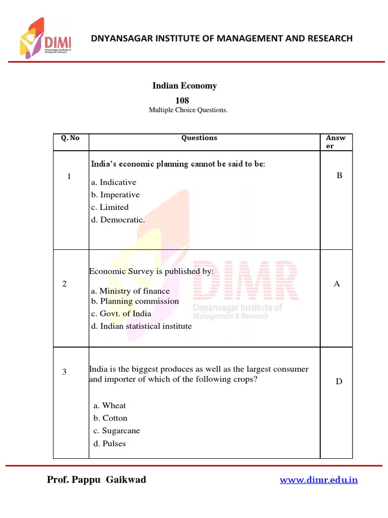 Indian Economy MCQ.pdf | PDF