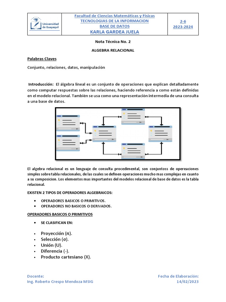 Algebra Relacional | PDF | Base de datos relacional | Bases de datos