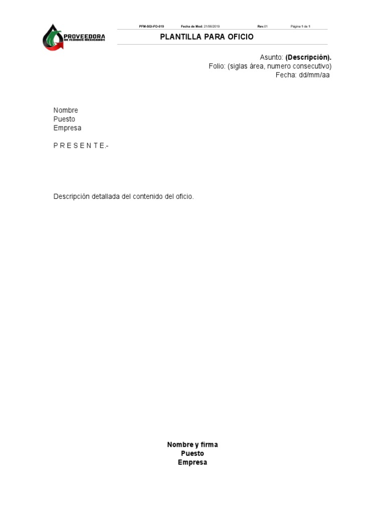 Plantilla de Oficio Formal | PDF