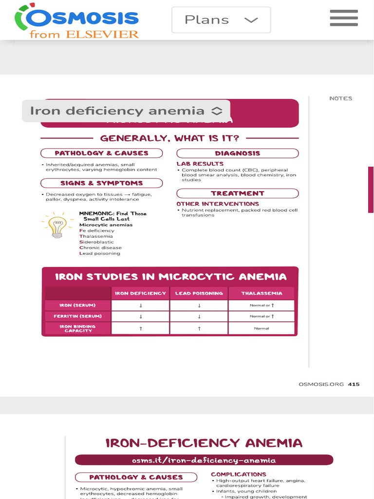 Microcytic Anemia Notes Diagrams & Illustrations Osmosis | PDF