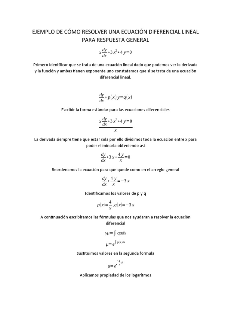 Ejemplo de Cómo Resolver Una Ecuación Diferencial Lineal para Respuesta General | PDF