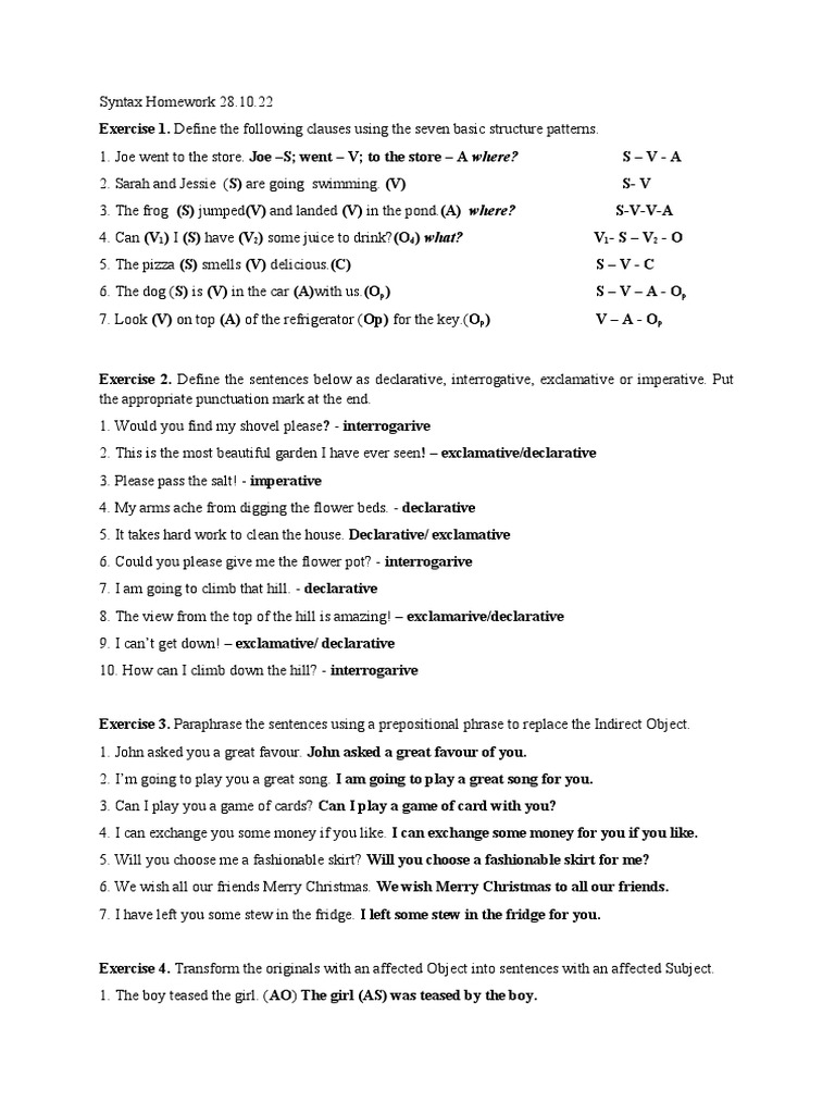 Exercise - Sentence 1 (1) Homework X | PDF | Sentence (Linguistics ...