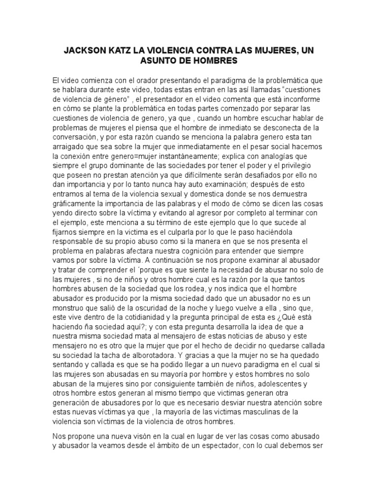 Jackson Katz La Violencia Contra Las Mujeres | PDF