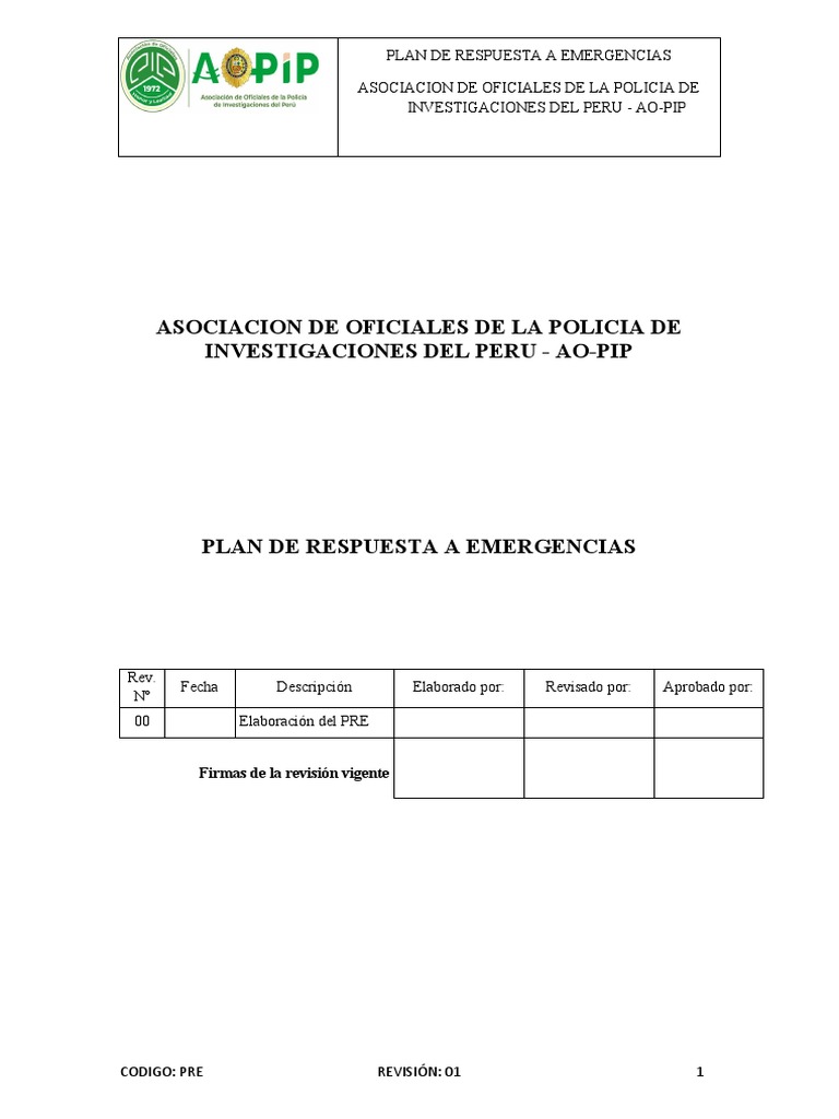 Plan de Emergencias AO-PIP Perú | PDF | Salud y bienestar | Ciencia y ...