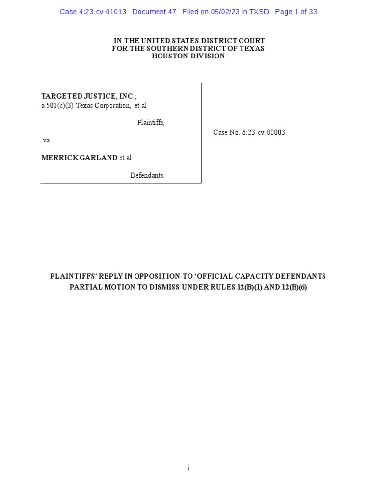 Targeted Justice's Reply To DOJ's Motion To Dismiss | PDF