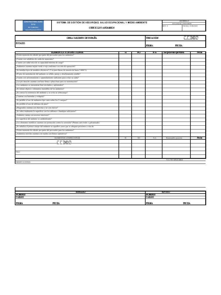Checklist de inspección de andamios: Verificando la seguridad de los ...