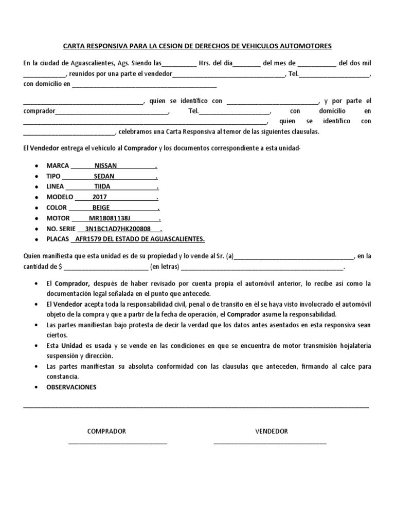 Cesion de Derechos Vehiculo | PDF