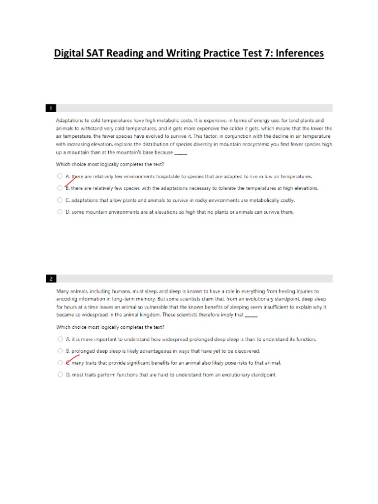 Digital SAT Reading and Writing Practice Test 7 | PDF