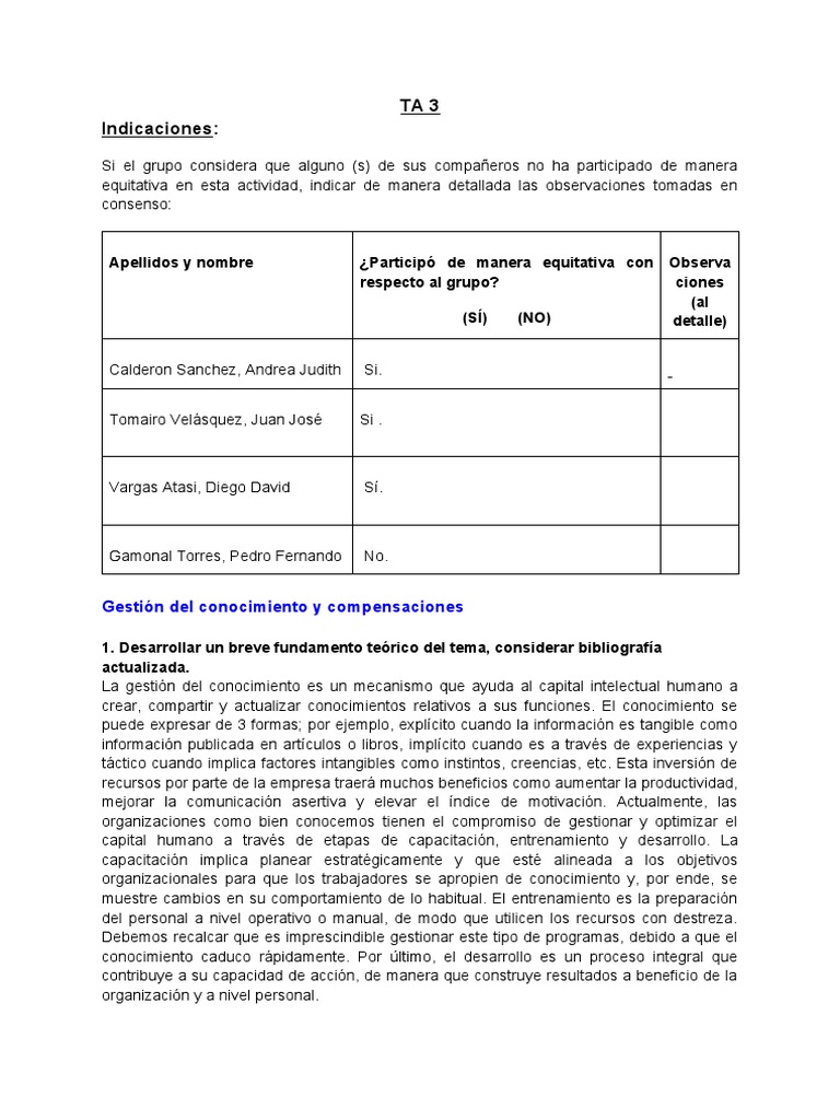 TA3 - Grupo 5 | PDF | Conocimiento administrativo | Conocimiento