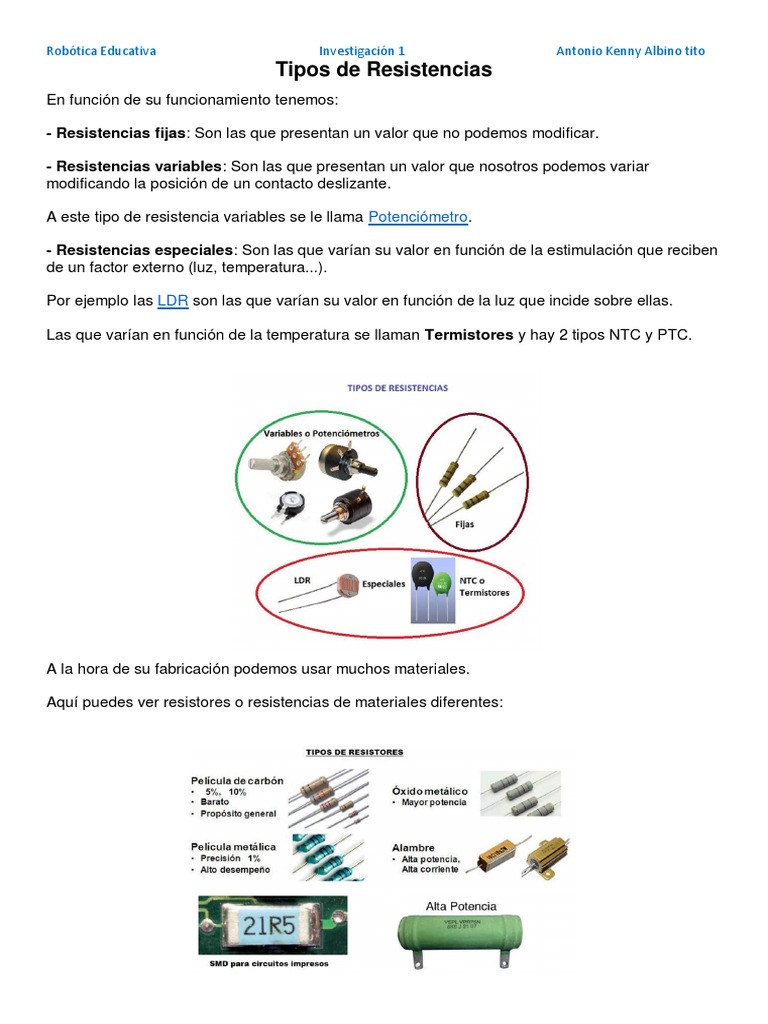 Tipos de Resistencias y Potencias en Electrónica | PDF | Métodos y materiales de enseñanza ...