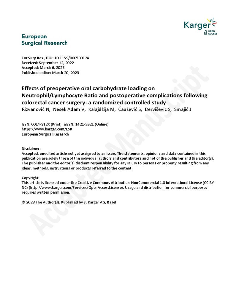 Effects of Preoperative Oral Carbohydrate Loading | PDF | Science ...