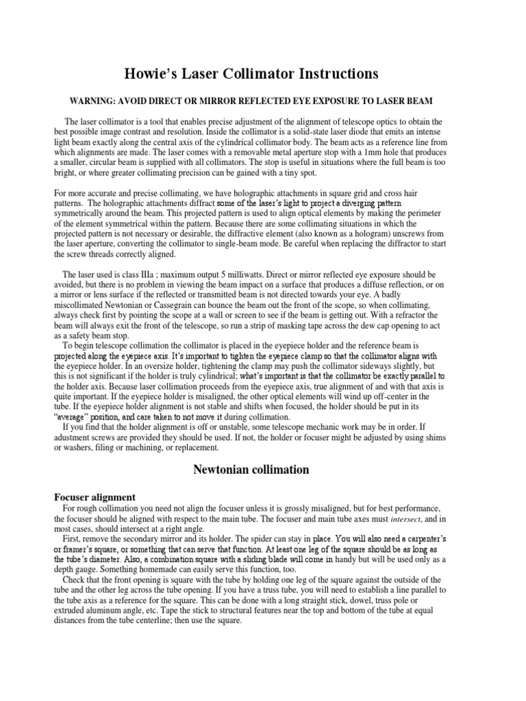 Telescope Laser Collimation Guide | PDF | Mirror | Optics