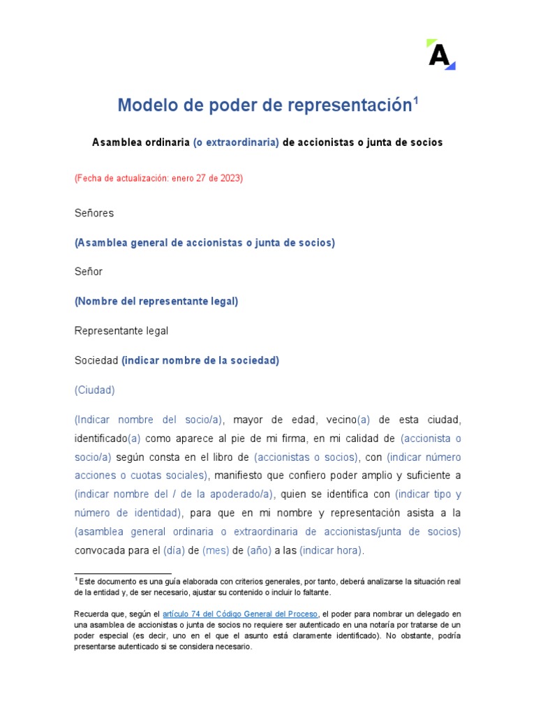 Modelo de Poder para Asamblea de Accionistas | PDF | Finanzas y dinero ...