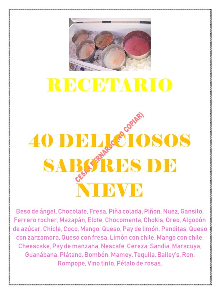 Recetario 40 Sabores de Nieve - 220809 - 201054 PDF | PDF | Cuchara | Leche