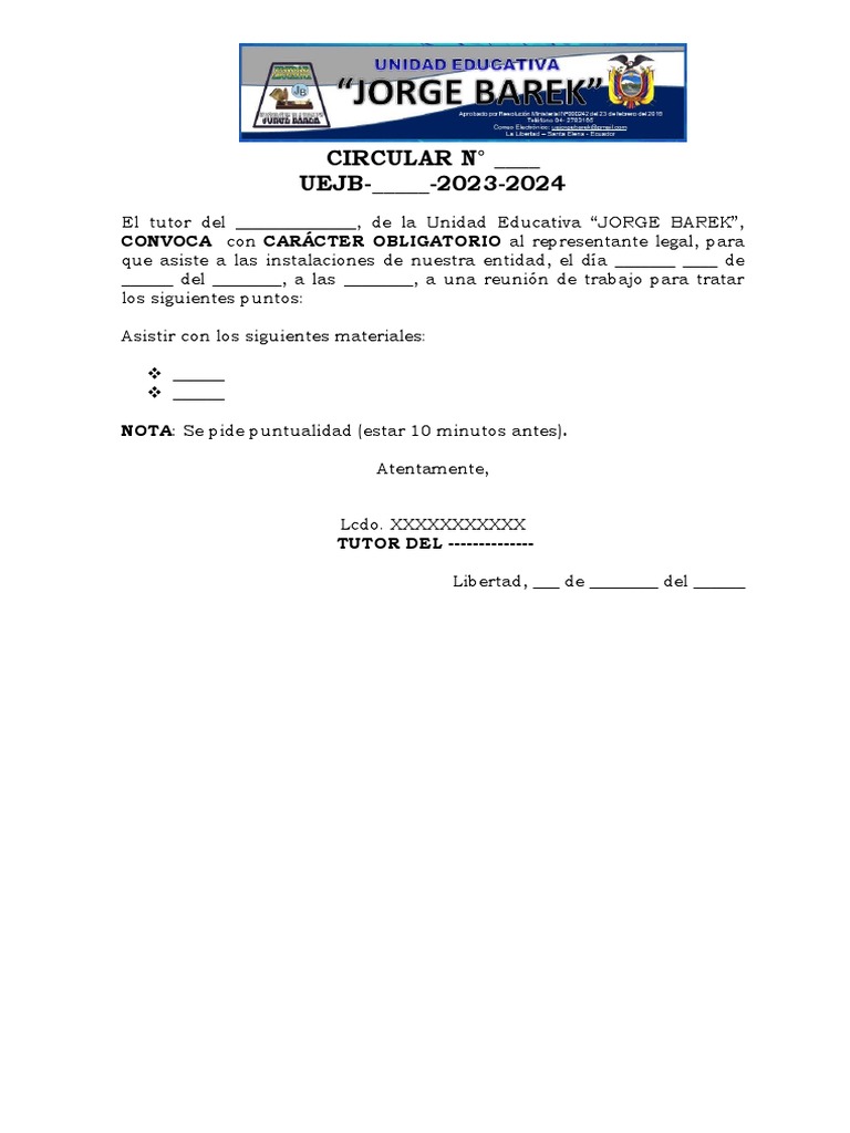 Formato de Circulares Padres de Familia | PDF