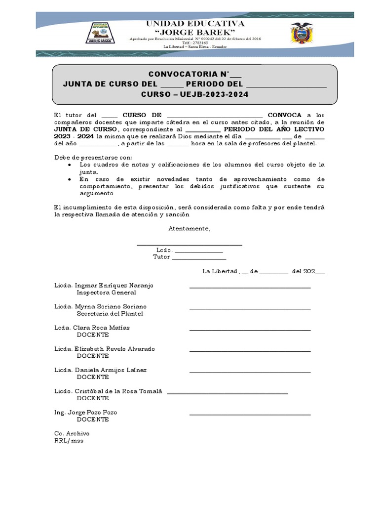 Acta Junta de Curso de Bachillerao 2023 2024 | PDF | Maestros | Aprendizaje