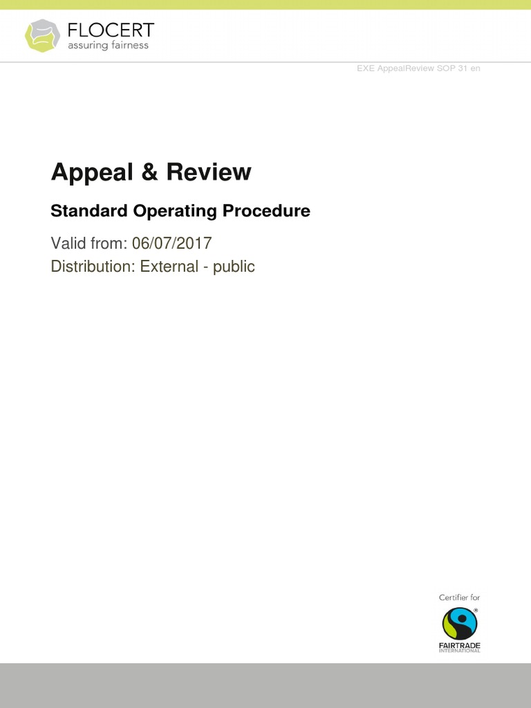 FLOCERT Appeal & Review SOP Guide | PDF | Audit | Appeal