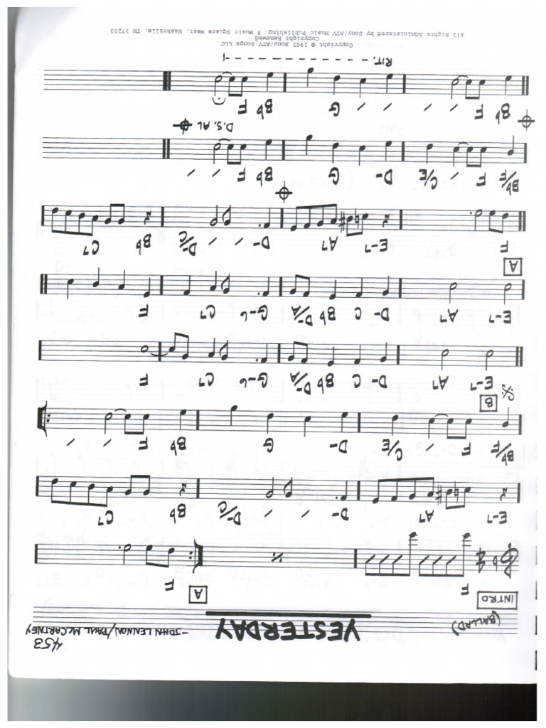 Yesterday Lead Sheet PDF | PDF