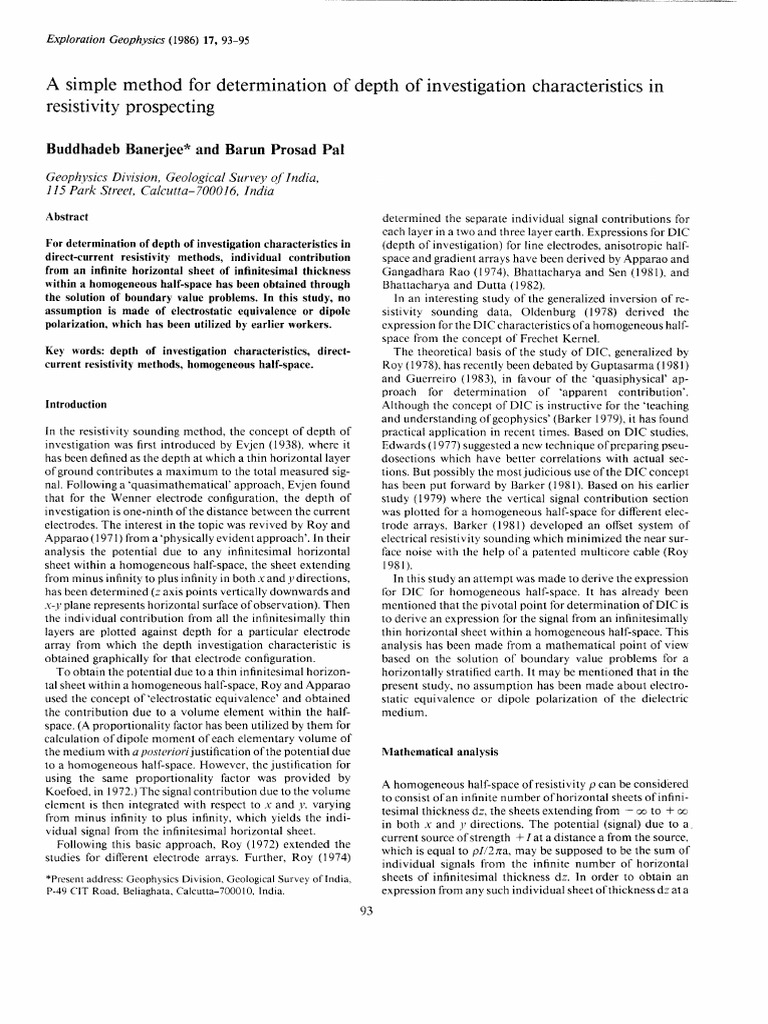 A Simple Method For Determination of Depth of Investigation Characteristivs in Resistivity ...