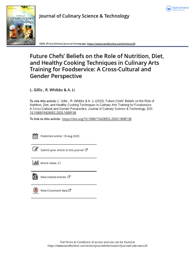 Future Chefs' Beliefs On The Role of Nutrition, Diet, and Healthy ...