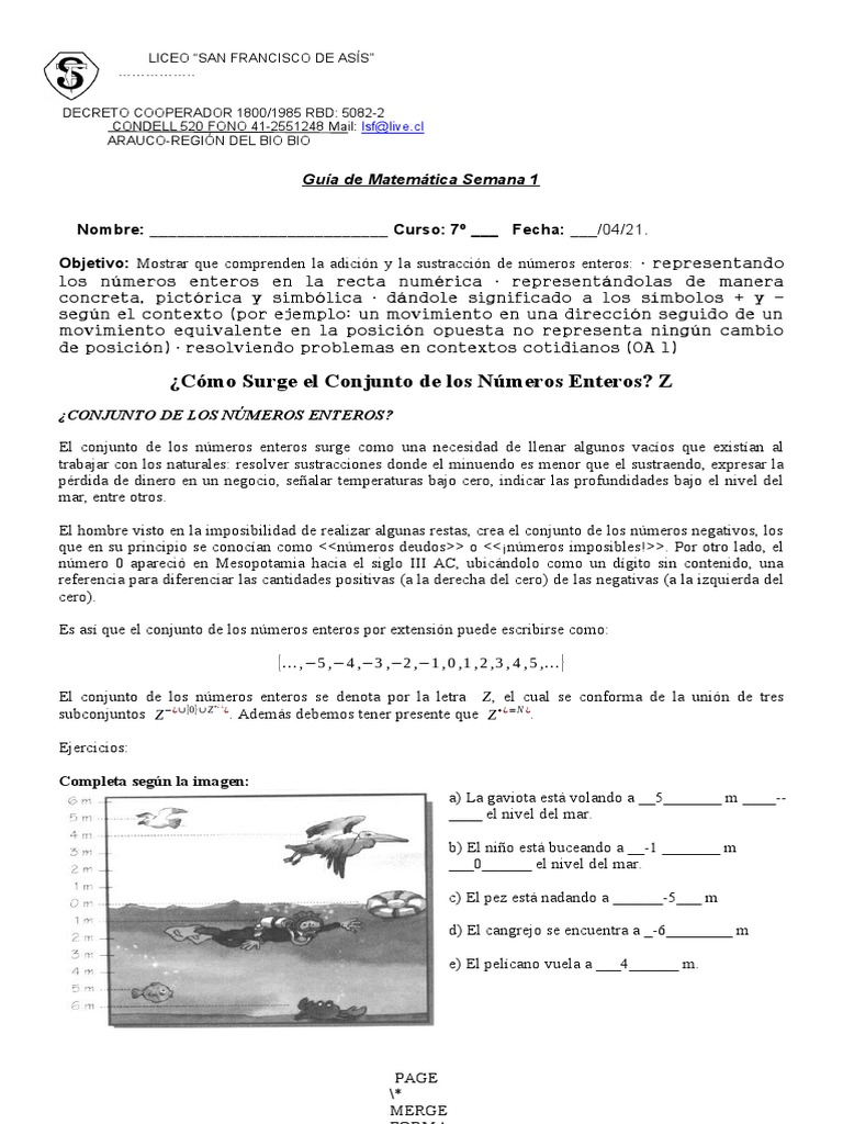 Guia Clase 1 Conozco Z Septimo | PDF | Entero | Sustracción