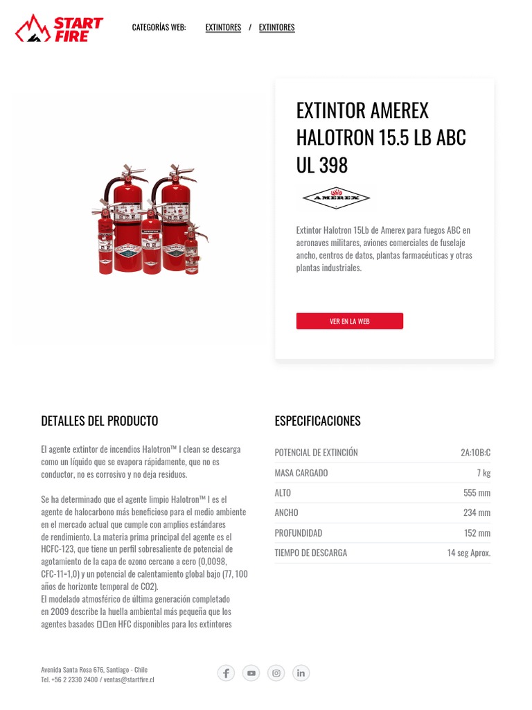 Extintor Amerex Halotron 155 LB Abc Ul 398 PDF | PDF | Residuos | Ciencias fisicas