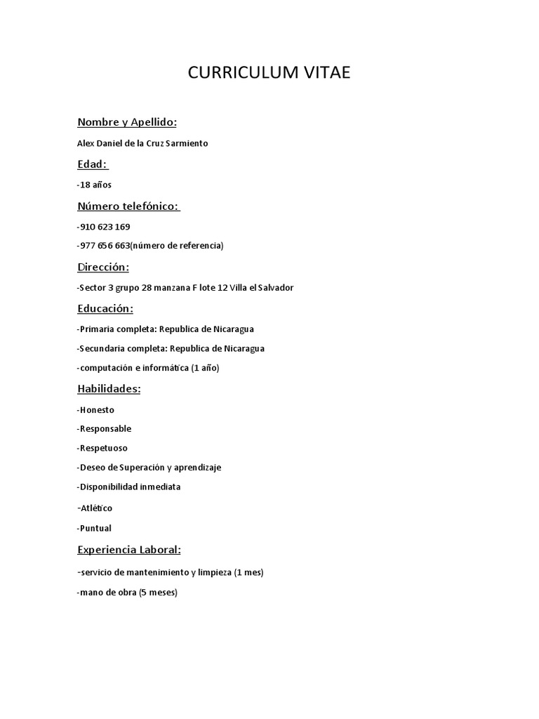 Curriculum Vitae de Alex Daniel Sarmiento | PDF