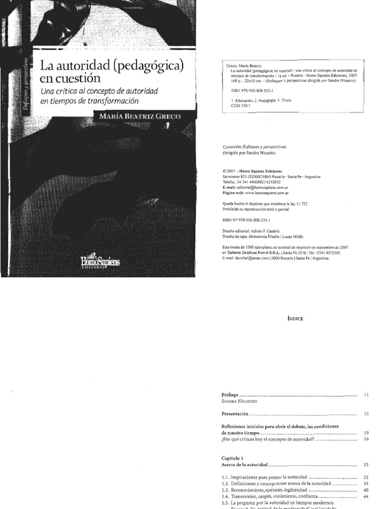 GRECO (2007) .La Autoridad Pedagógica en Cuestión - Cap 1 PDF | PDF
