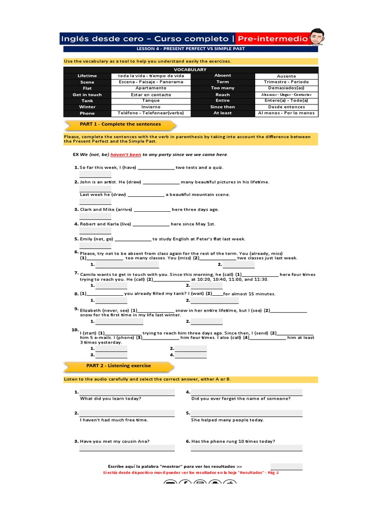 Lesson 4 - Present Perfect vs Simple Past | PDF | Linguistics | Grammar