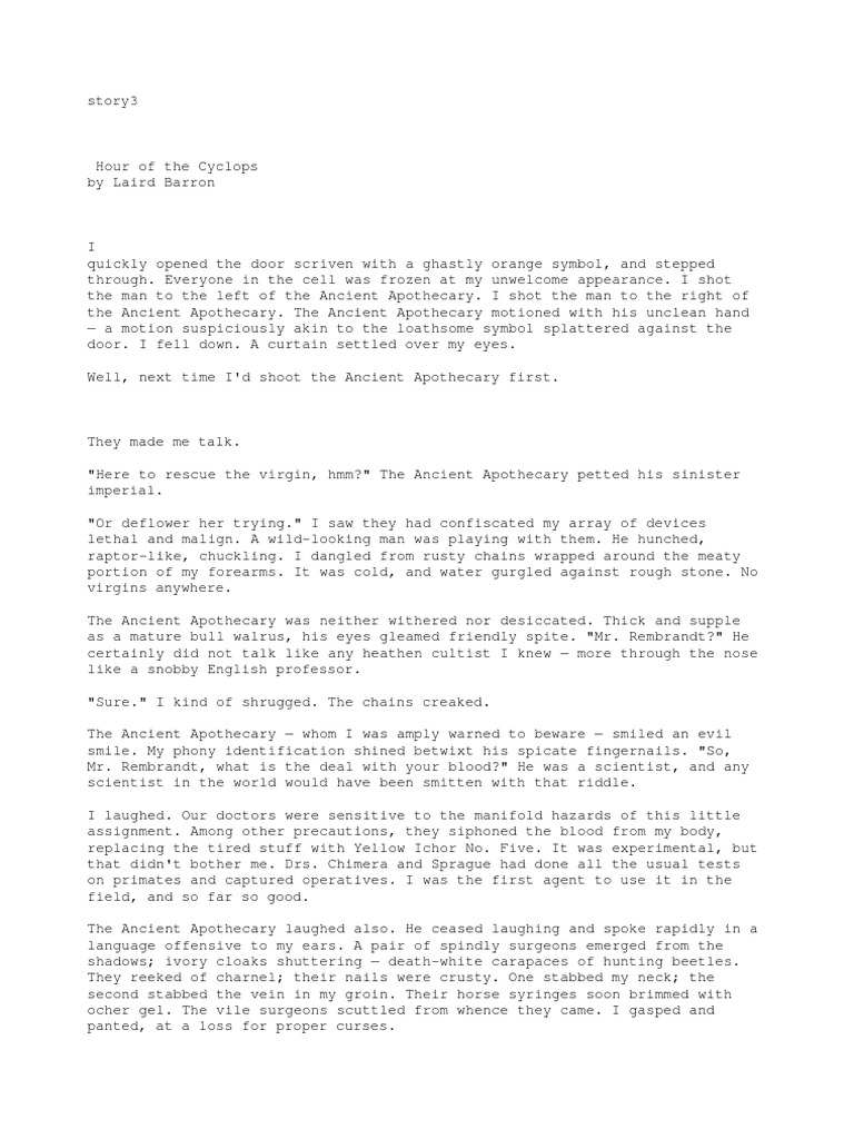 Laird Barron - Hour of The Cyclops | PDF