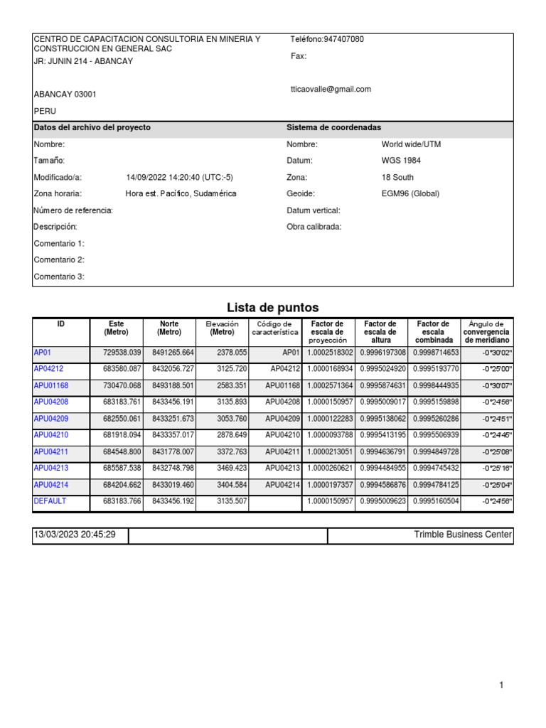 Lista de Puntos PRUEBA | PDF | Geodesia | Metrología