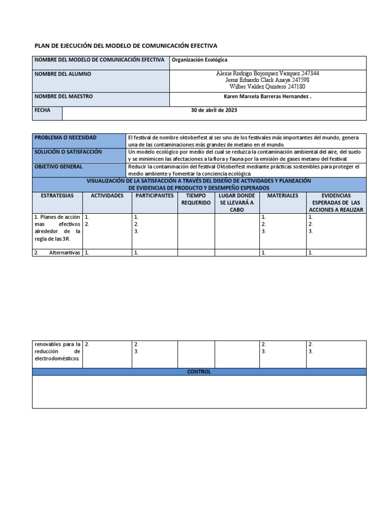 Formato para Elaborar El Pl... Modelo de Comunicación Efectiva | PDF | Contaminación | Ciencias ...