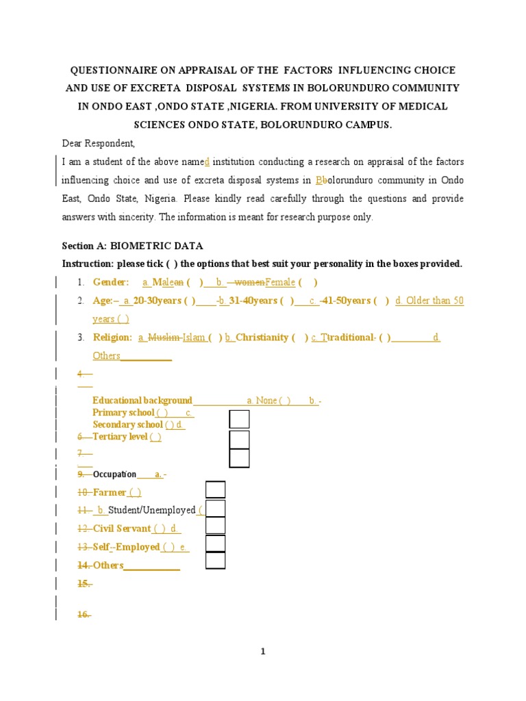 Excreta Disposal Systems in Bolorunduro | PDF