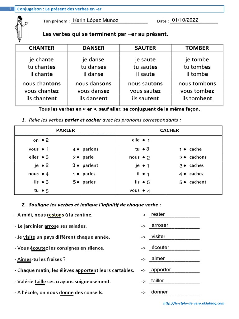 Exos Le Present Des Verbes en Er | PDF | Verbe | Grammaire