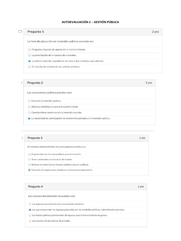 Autoevaluación 2 - Gestión Pública | PDF