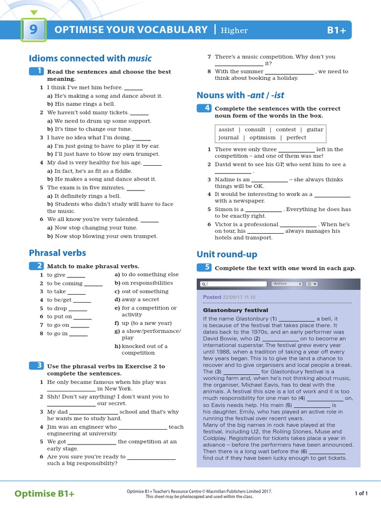 OPT B1plus U09 Vocab Higher PDF | PDF