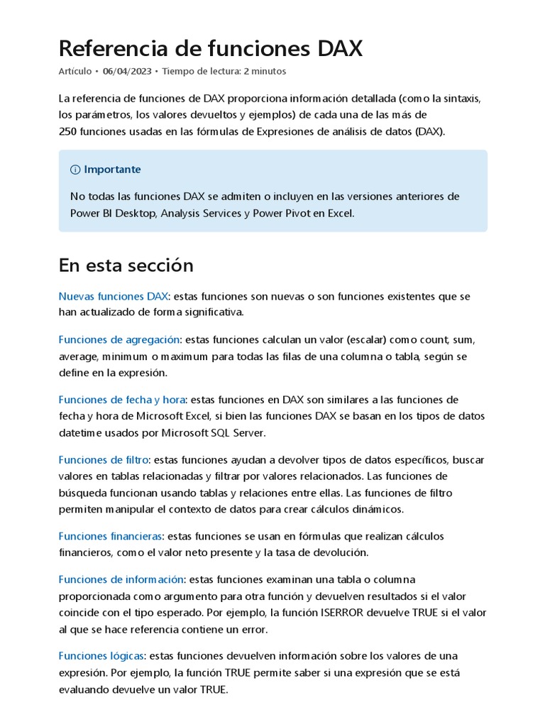 Guía de funciones DAX en Power BI | PDF