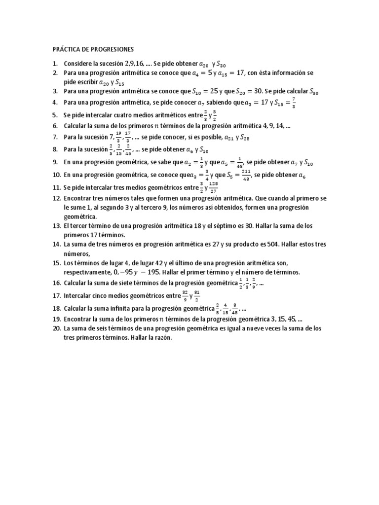 PRÁCTICA DE PROGRESIONES.pdf | PDF