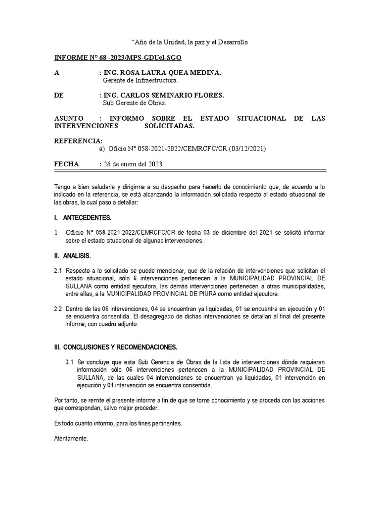 Informe 00X-2023 Eklp Estado Situacional para Arccc | PDF