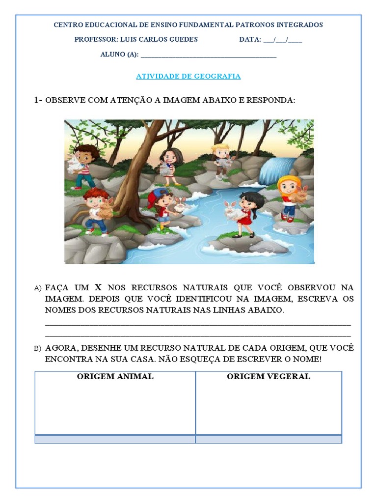 Atividade de Geografia: Recursos Naturais | PDF