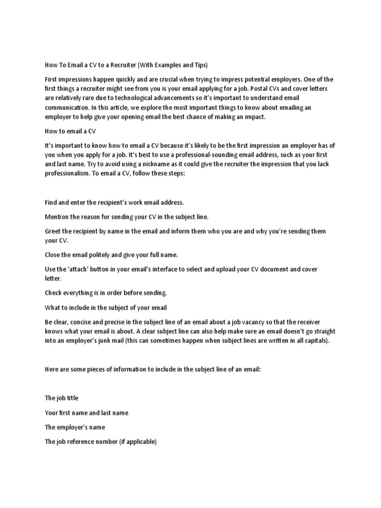 Emailing Your CV to Recruiters: Tips | PDF | Career & Growth