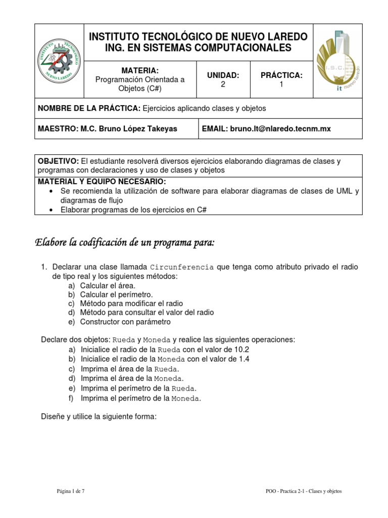 POO - Practica 2-1 - Clases y Objetos PDF | PDF