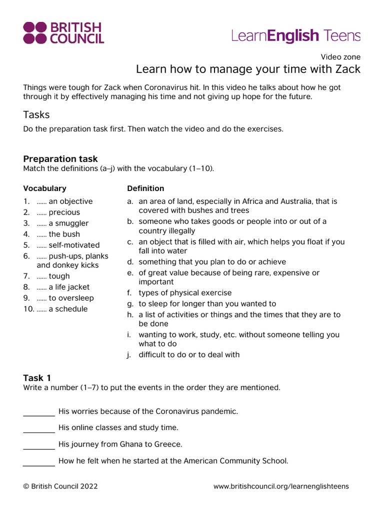 Learnenglish Teens Video Zone Learn How To Manage Your Time With Zack ...