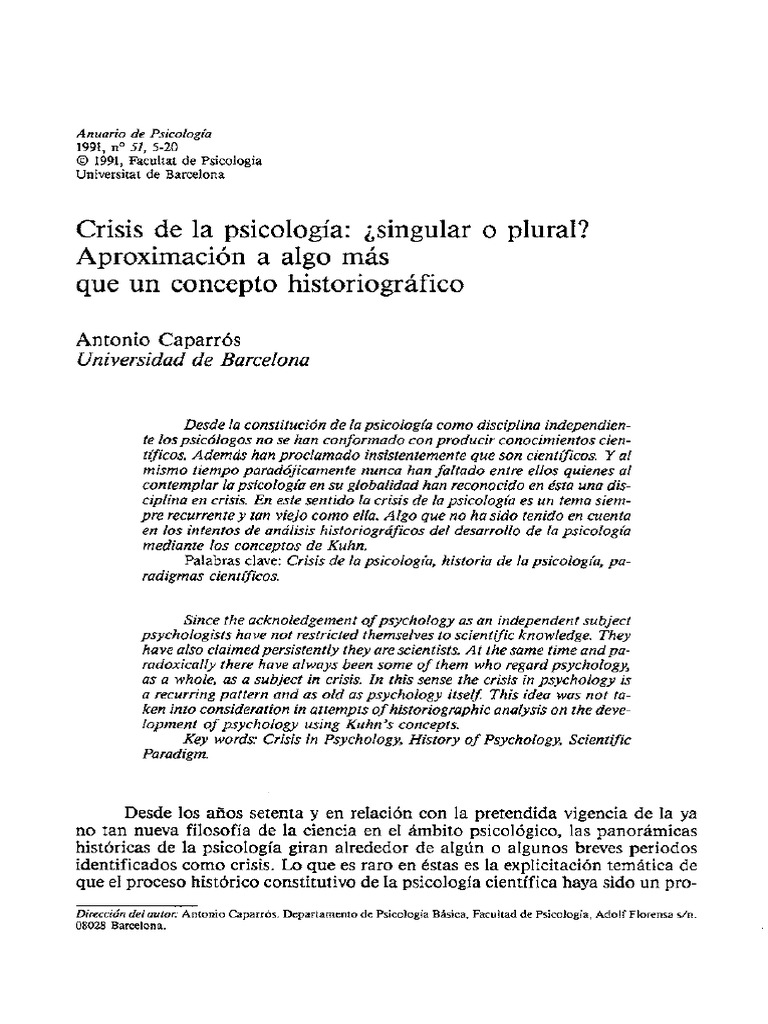 Crisis de La Psicologia: Singular o Plural? | PDF | Paradigma | Sicología
