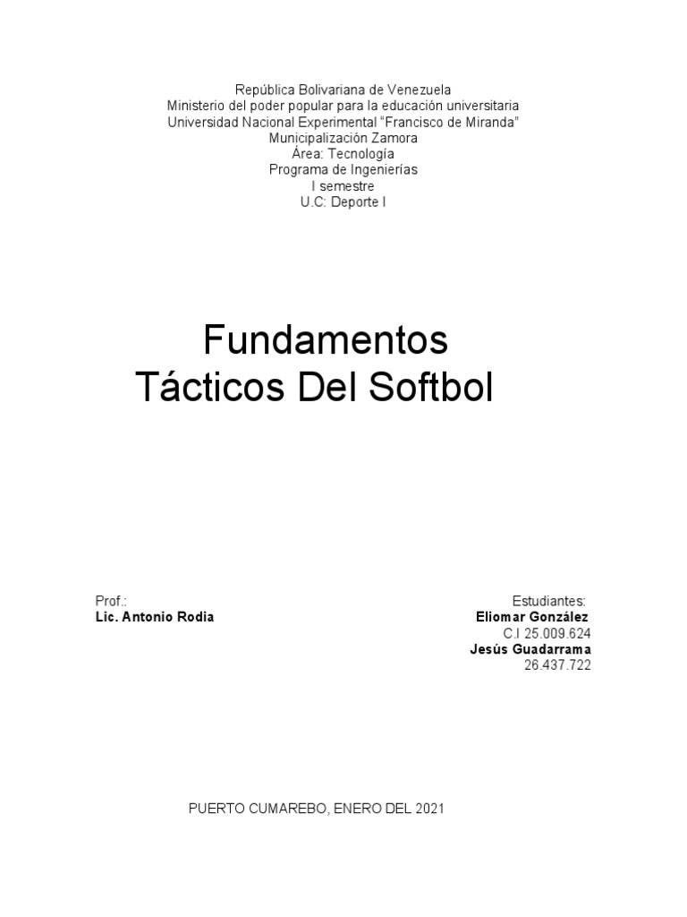 Tacticas Del Softbol | PDF | Lanzador | Posiciones (deportes de equipo)