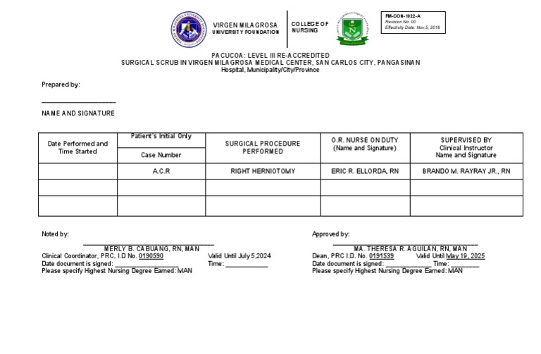 1022 A Cases Form Surgical Scrub | PDF