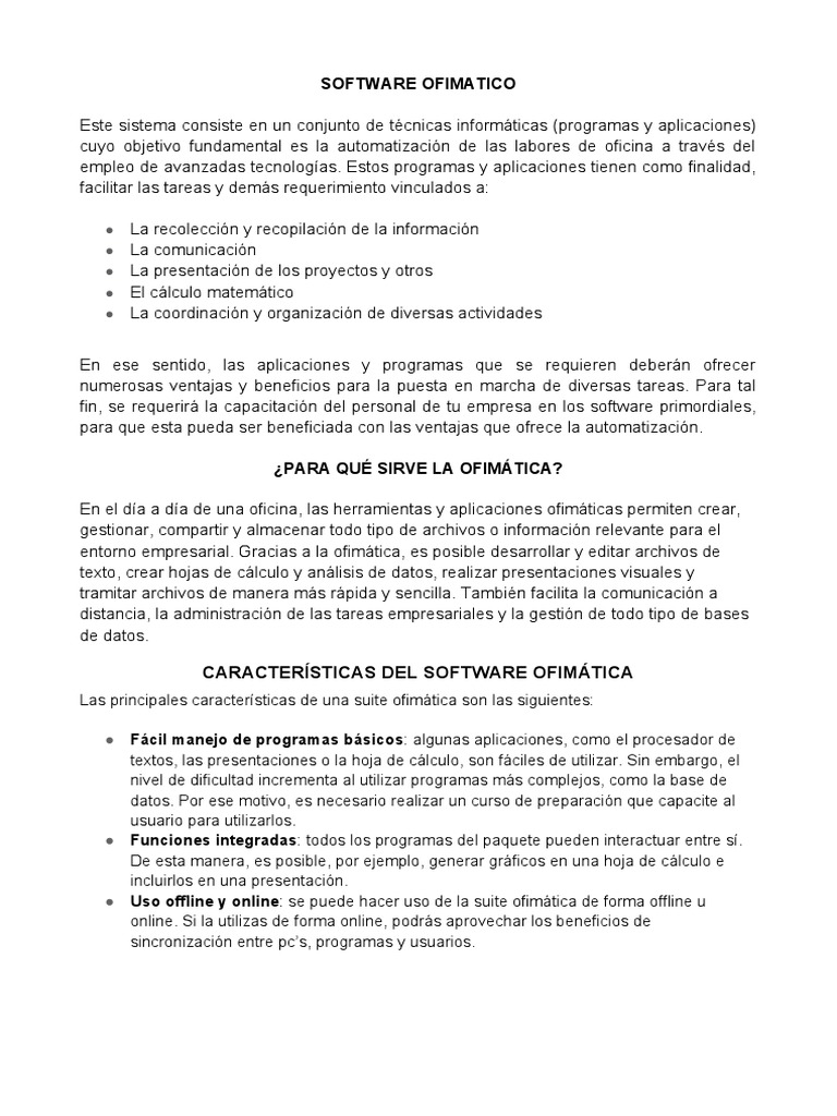Software de Ofimatica | PDF | Software de la aplicacion | Software