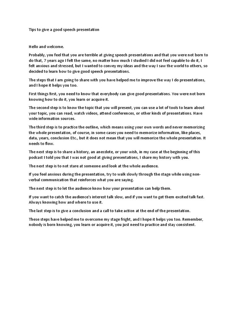 Tips To Give A Good Speech Presentation | PDF Tips To Give A Good Speech Presentation | PDF