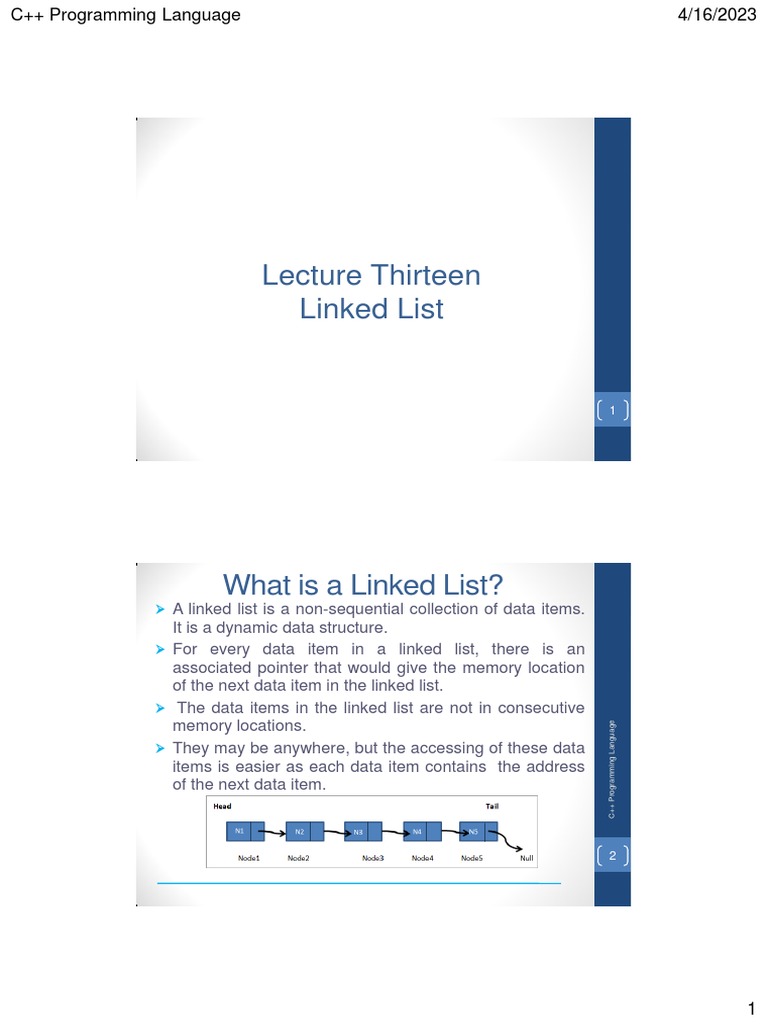 Lecture 13 - Linked List | PDF Lecture 13 - Linked List | PDF