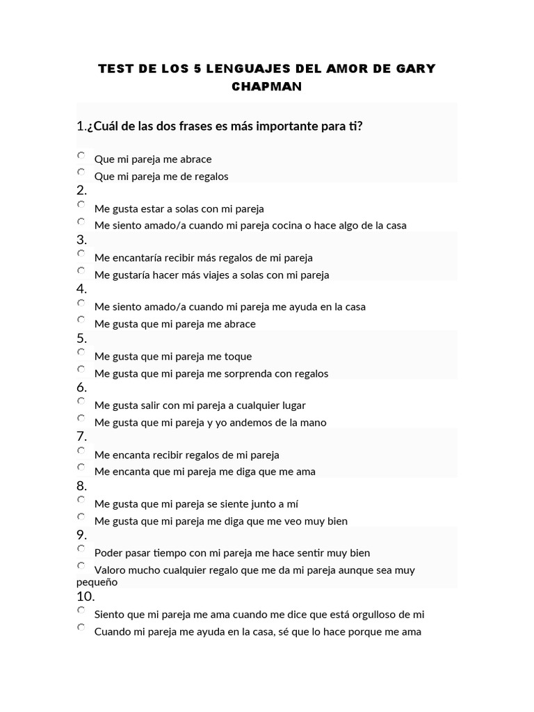 Test de Los 5 Lenguajes Del Amor de Gary Chapman | PDF